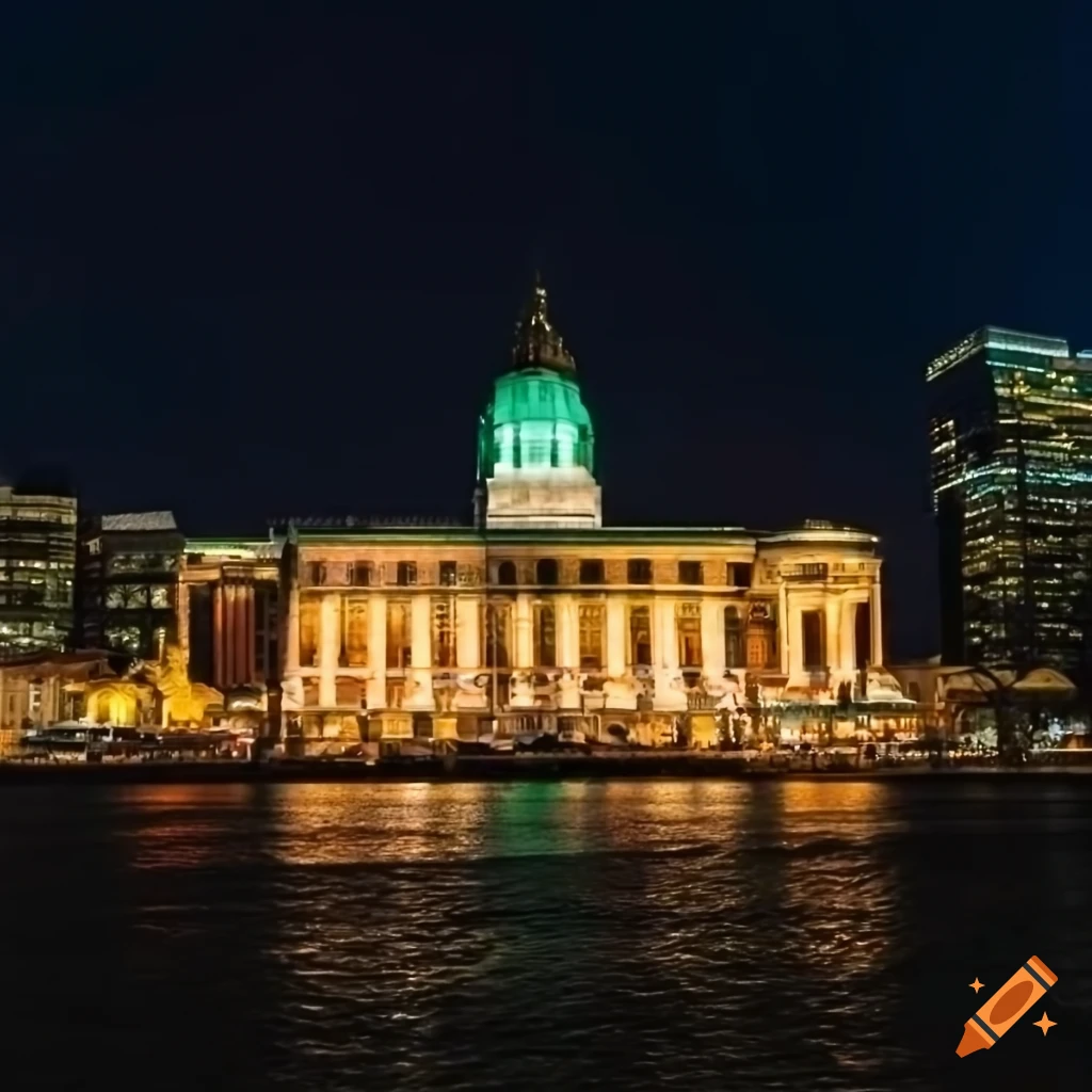 Detailed nighttime view of the us custom house in boston on Craiyon