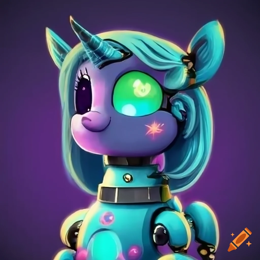Colorful and detailed artwork of a cute my little pony robot on Craiyon