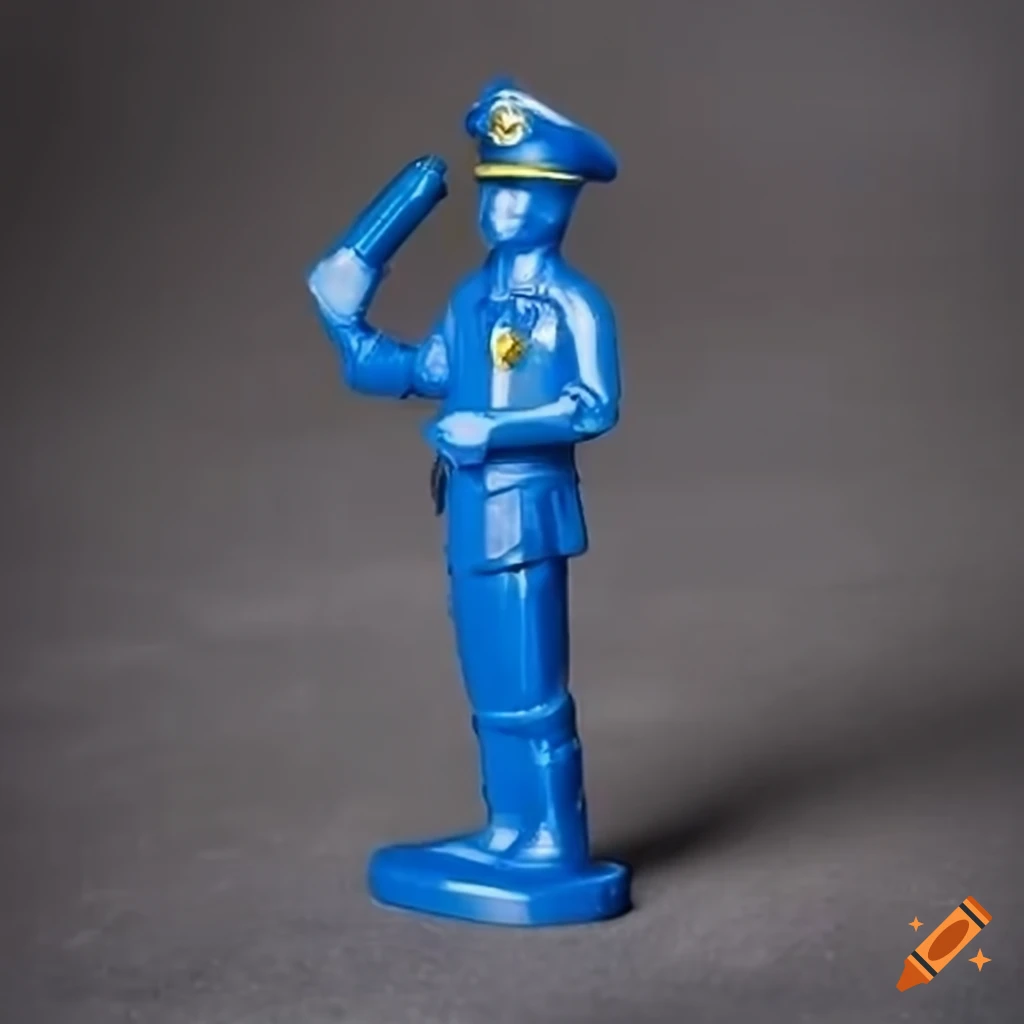 Blue plastic police officer holding a baton on Craiyon