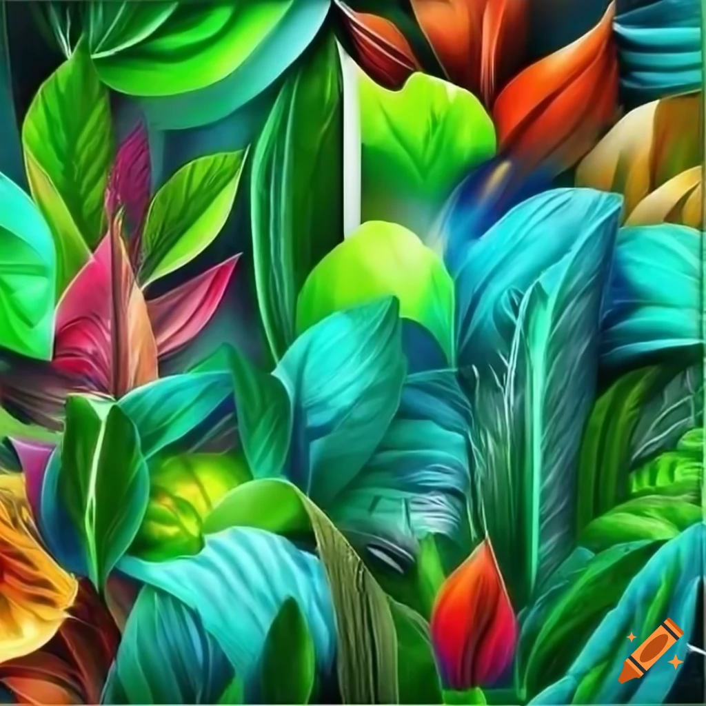 Complex composition of colorful plants with realistic 3d effects on Craiyon