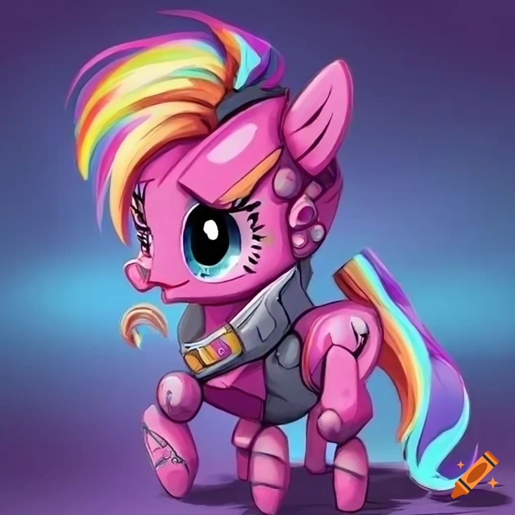 Colorful and detailed artwork of a cute my little pony mech on Craiyon