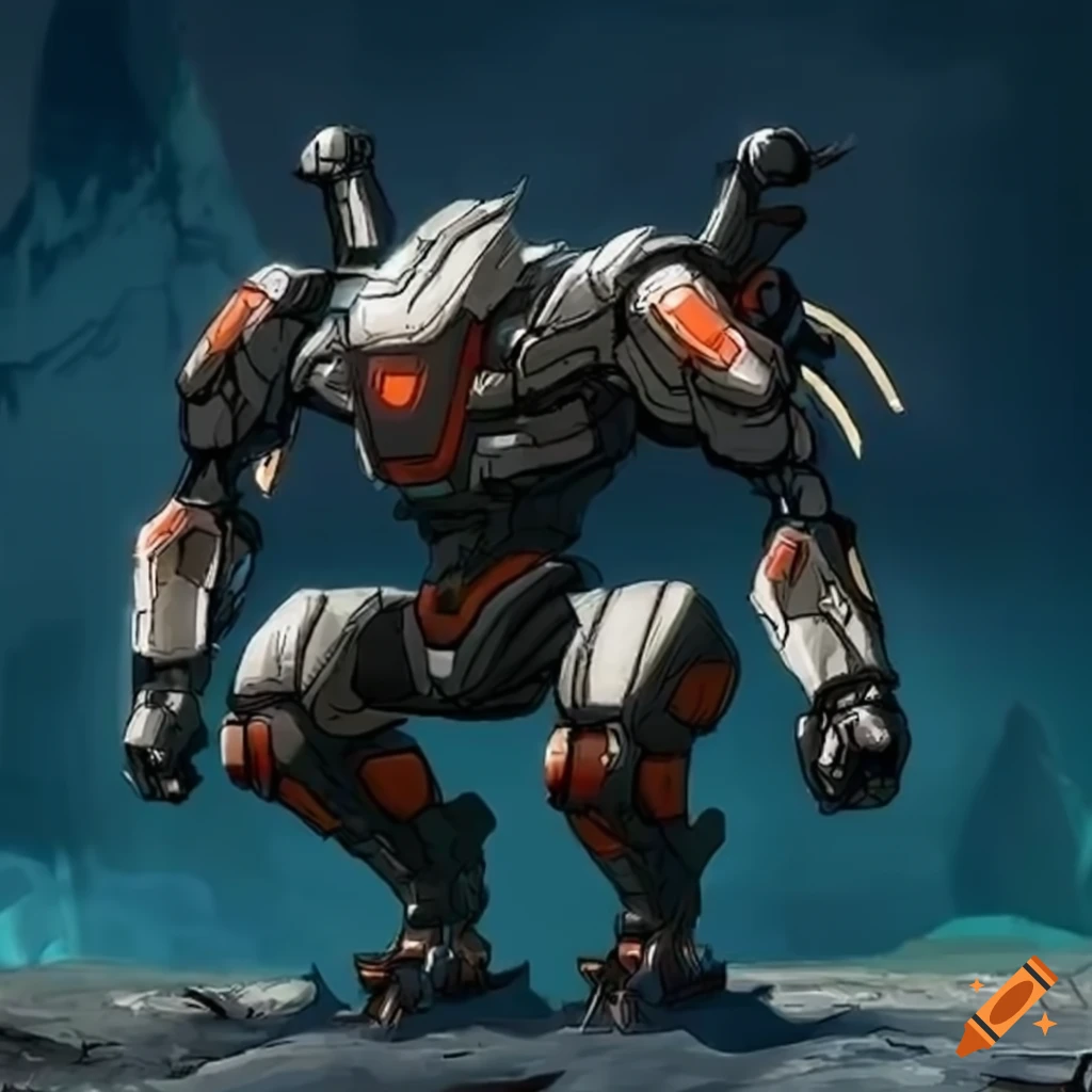 Sleek and powerful mech suit with an athletic lead character in the ...