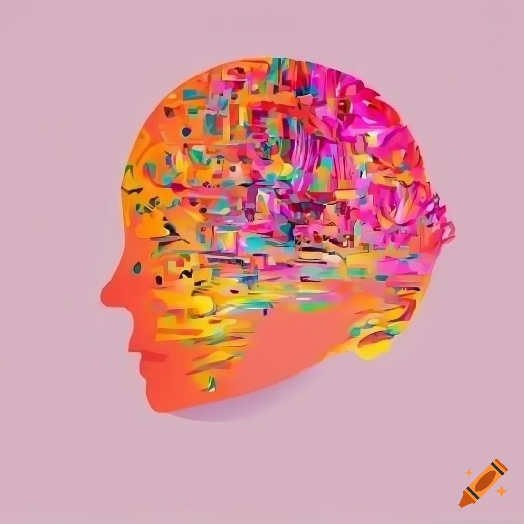 Illustration of a mind with lots of thoughts in minimalist style on Craiyon