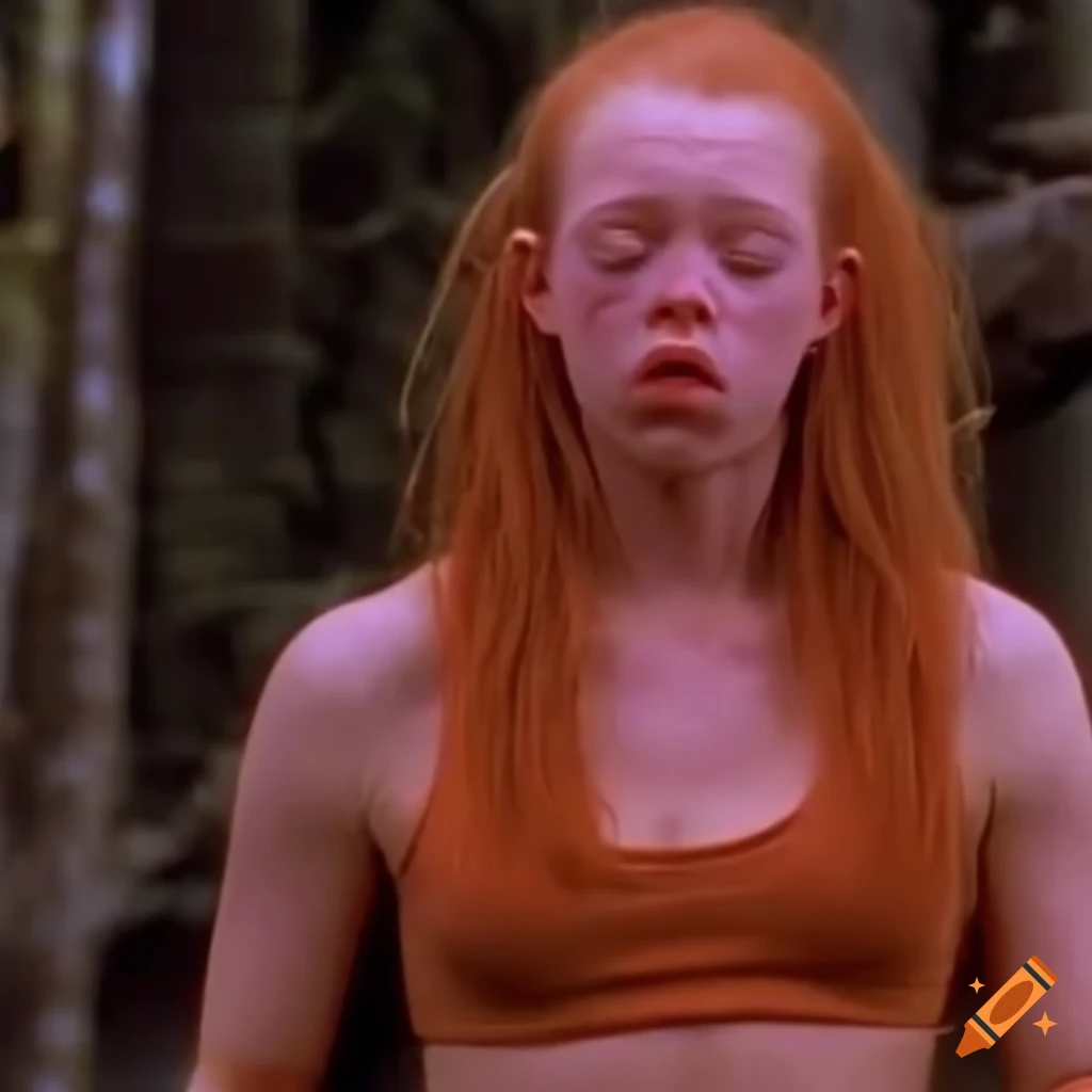 Ginger woman fighter in a 90s movie fight scene on Craiyon