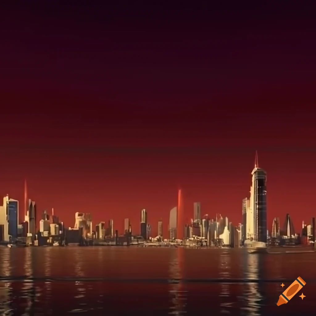 Futuristic cityscape on Mars with towering skyscrapers on Craiyon