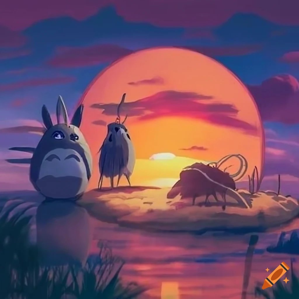 Totoro enjoying the sunset on Craiyon