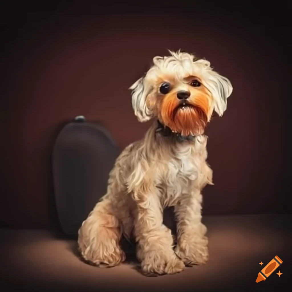 Grumpy apricot schnoodle sitting on a toilet on Craiyon