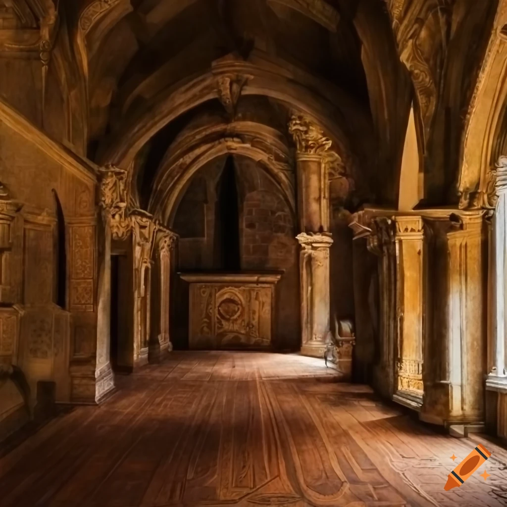 Empty medieval castle hall on Craiyon