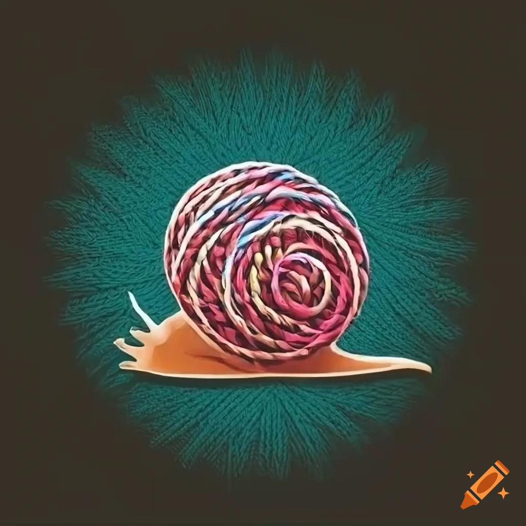 Graphic design logo of a snail with yarn ball in 2D art style on Craiyon