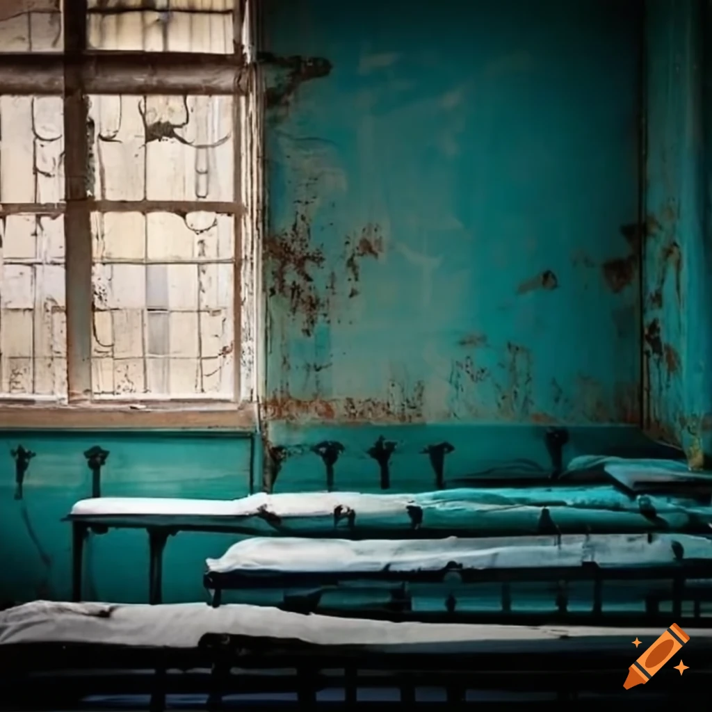 Victorian barrack hospital ward with rows of unsanitary beds in 1800s ...