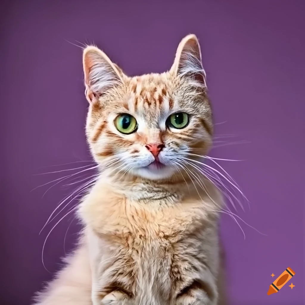Cream laperm cat on fluffy purple blanket on Craiyon