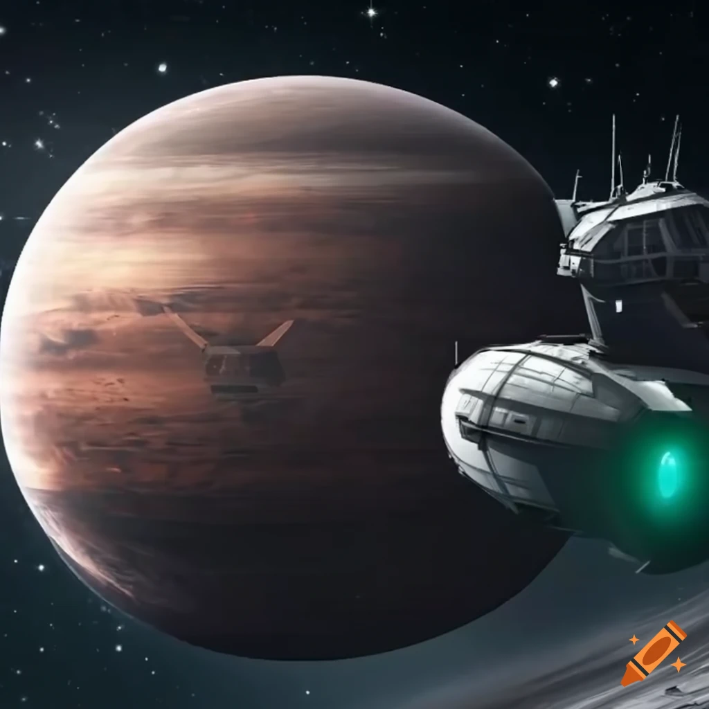 Futuristic space sailing ship among interstellar planets and stars on ...