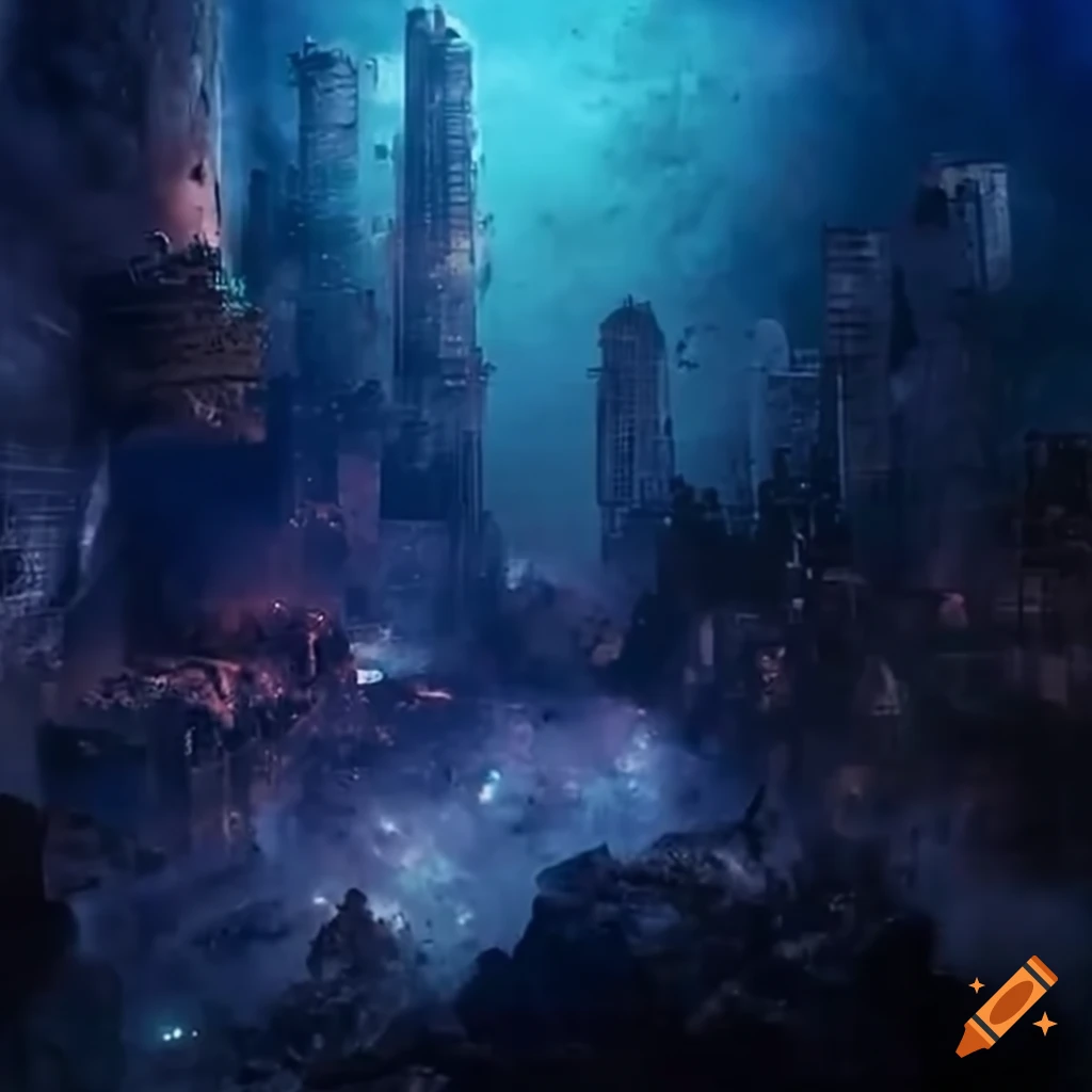 Post-apocalyptic Panama city ruins covered in cosmic space slime during ...