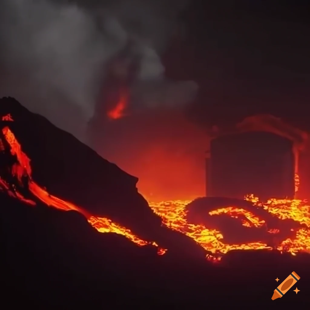 Industrial factory with lava and mechanical hazards on Craiyon