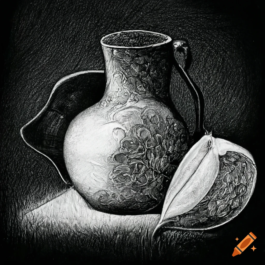 Still life drawing in pencil on Craiyon