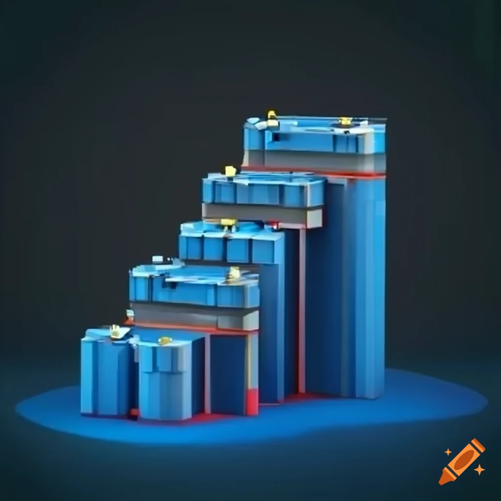 Lithium battery stack creating low poly stairs in side view on Craiyon