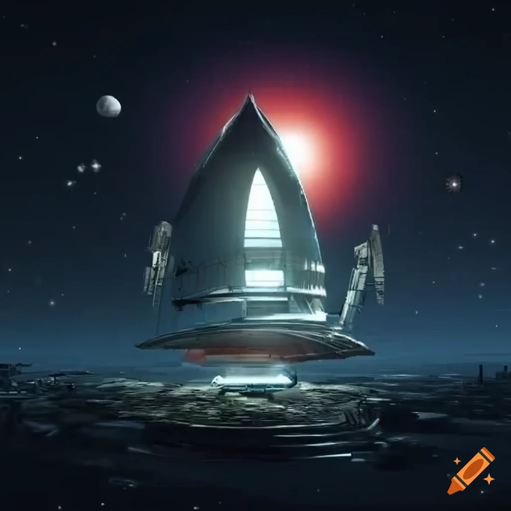 Futuristic space sailing ship between interstellar planets and stars on ...