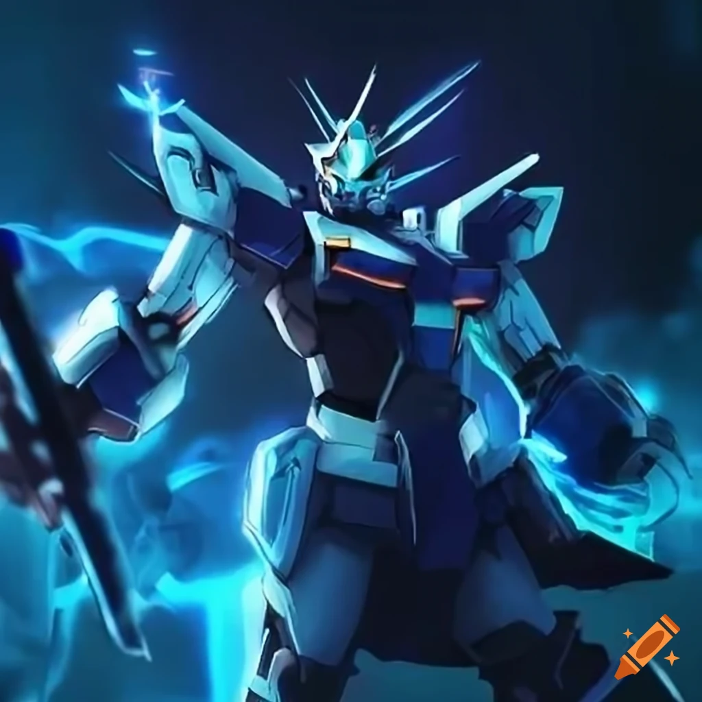 Chivalrous knight character in neon blue lighting on Craiyon