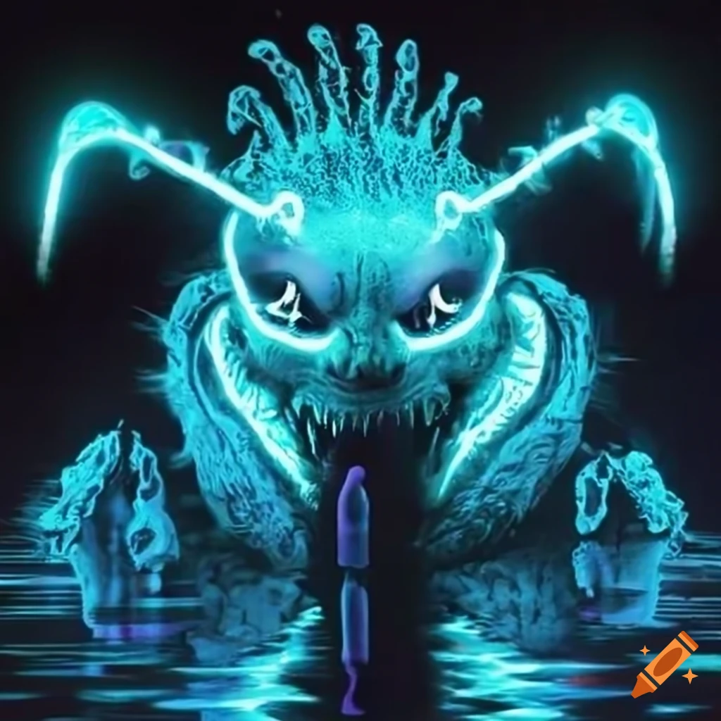 Neon monster in a dark setting on Craiyon