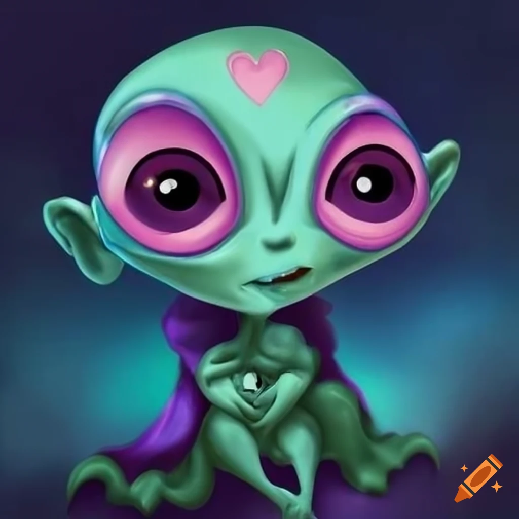 Cute little alien wizard with heart-shaped eyes on Craiyon