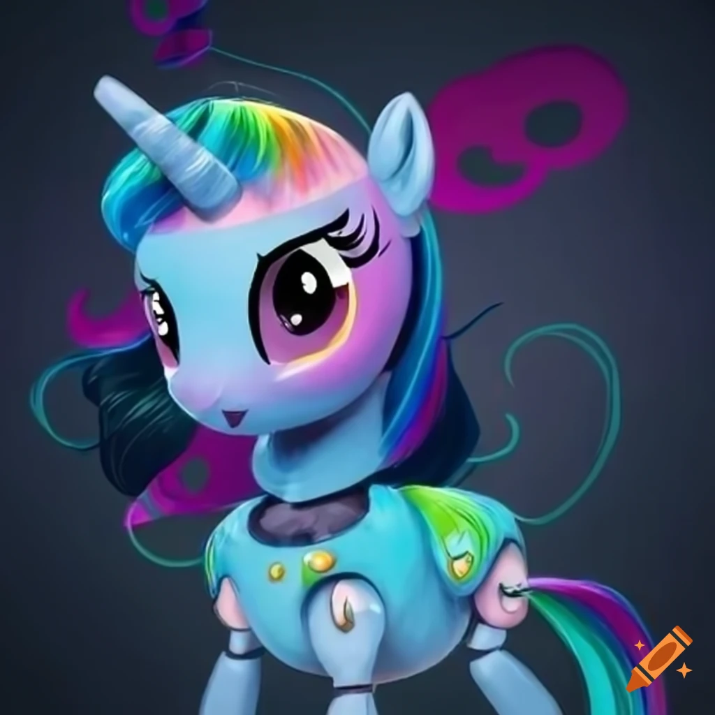 Colorful and detailed artwork of a cute my little pony robot on Craiyon