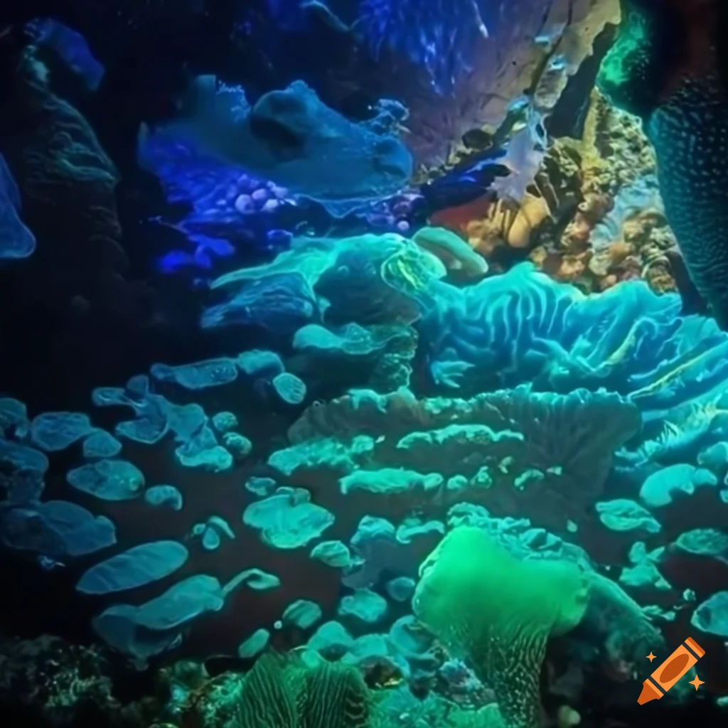 Underwater tapestry of vibrant fish, coral, and mythical creatures with ...