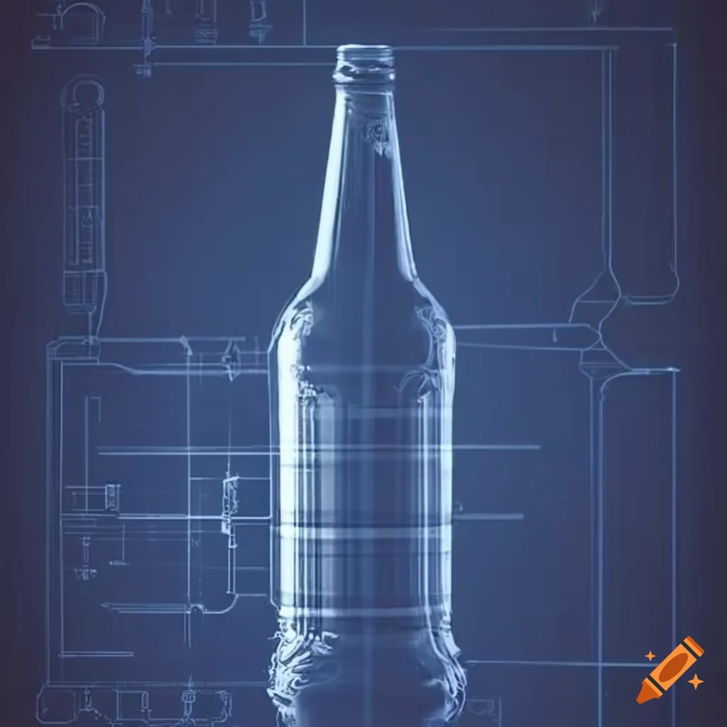 Detailed blueprint scheme of a beer bottle on Craiyon