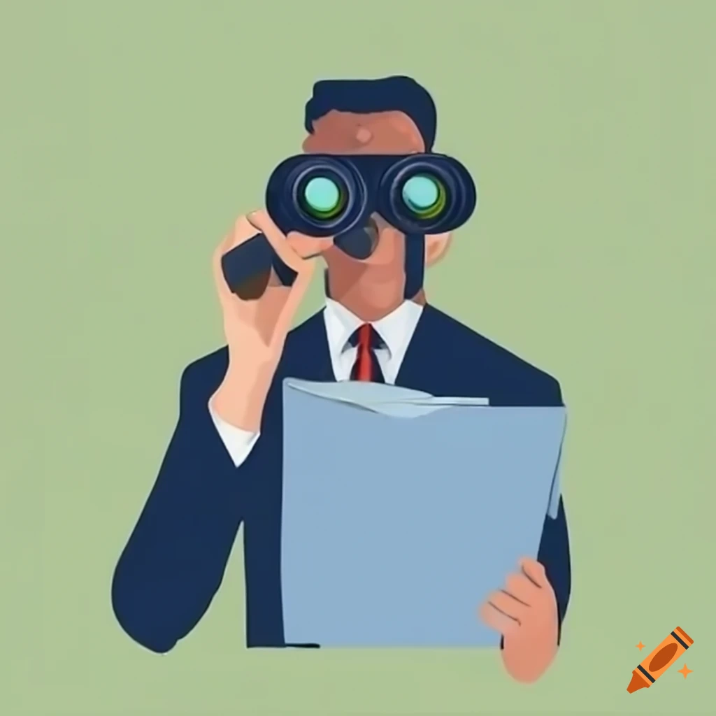 Private investigator using binoculars and taking notes on Craiyon