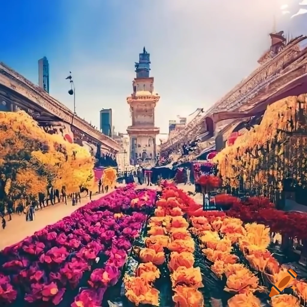 Detailed city covered in flowers during daytime on Craiyon