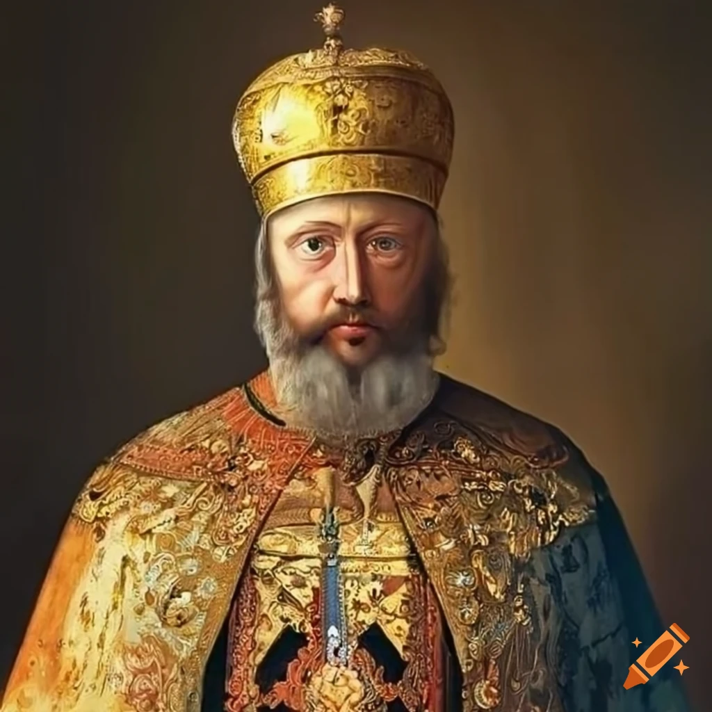 Byzantine-style portrait of a Polish tsar in eastern European Russian ...