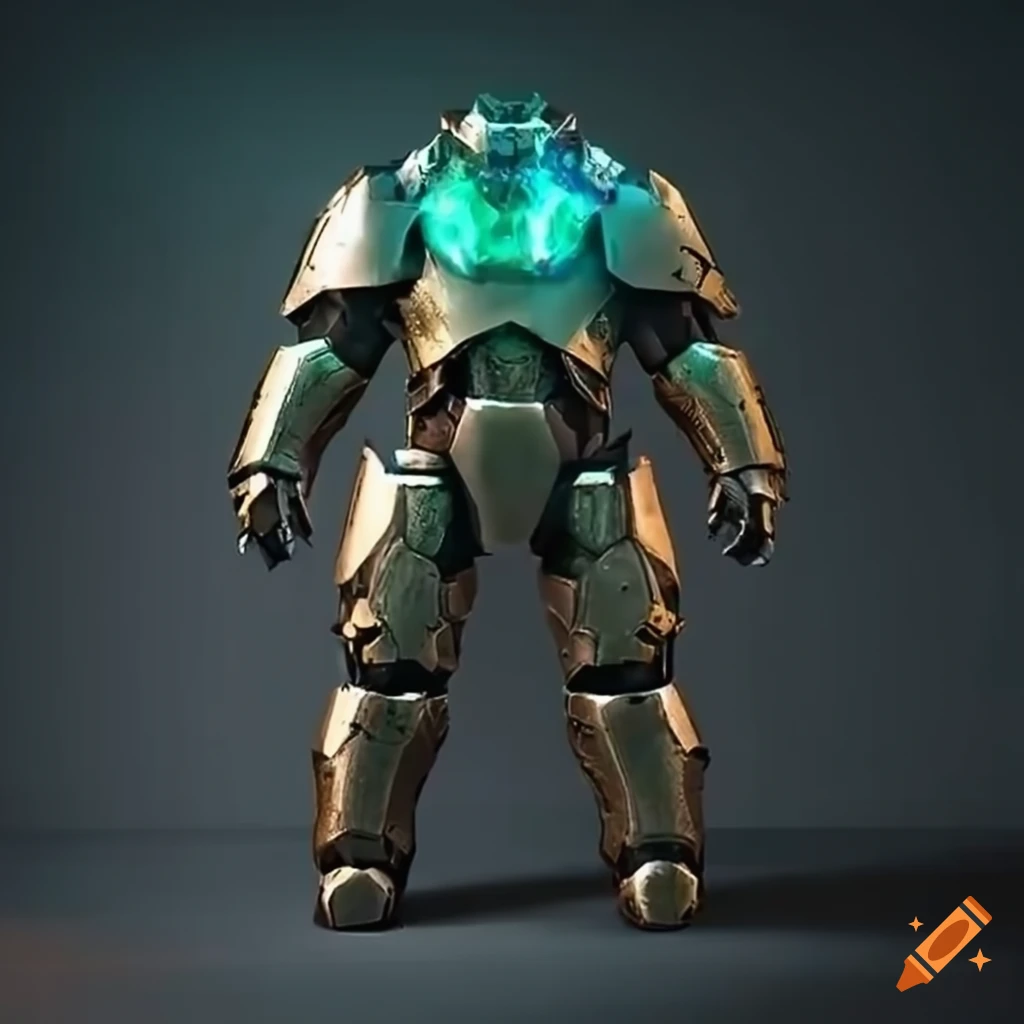 Intense and powerful full-body power armor made of emerald crystals on ...