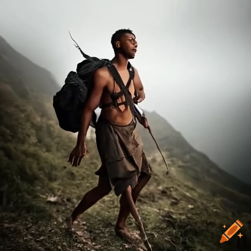 Bushwalker hiking on a large mountain on Craiyon