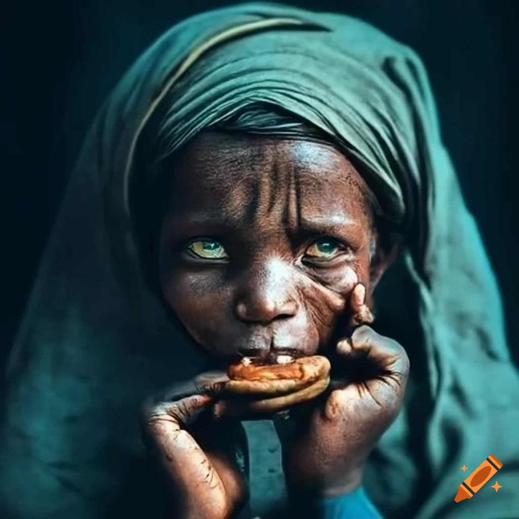 Representation of hunger and poverty's devastating effects on humanity ...