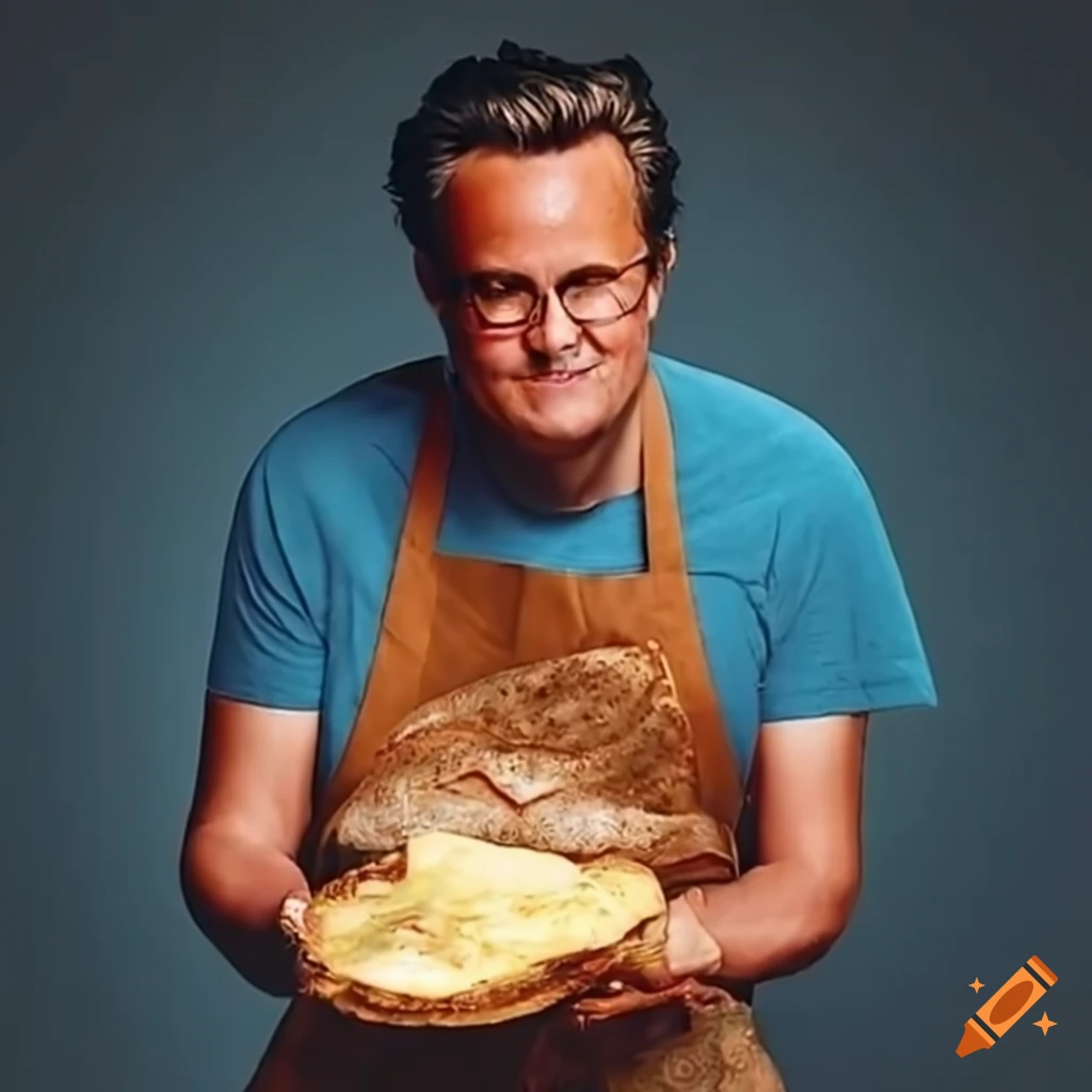 Matthew perry cooking crepes in a kitchen on Craiyon