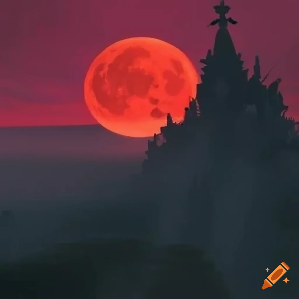 Super mario 64 red moon monastery landscape on Craiyon