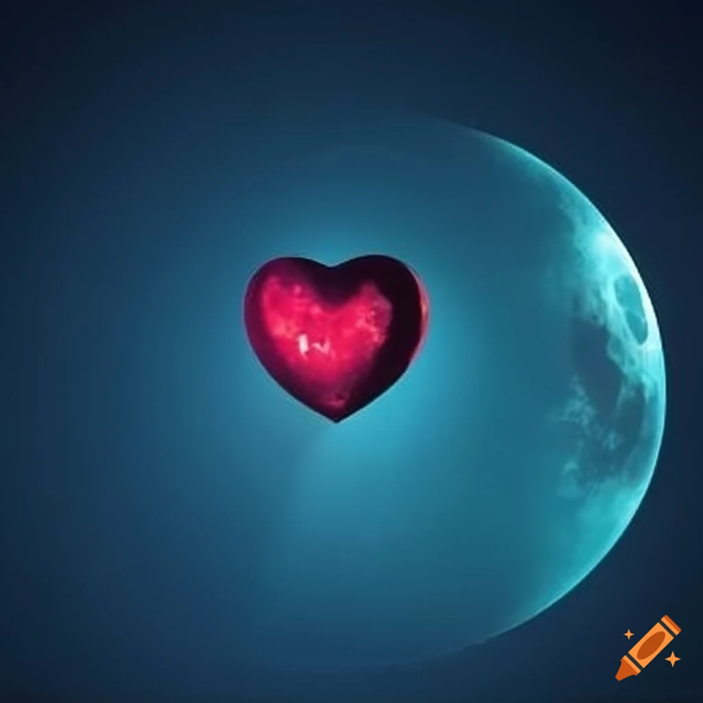 Heart-shaped moon glued back together with love on Craiyon