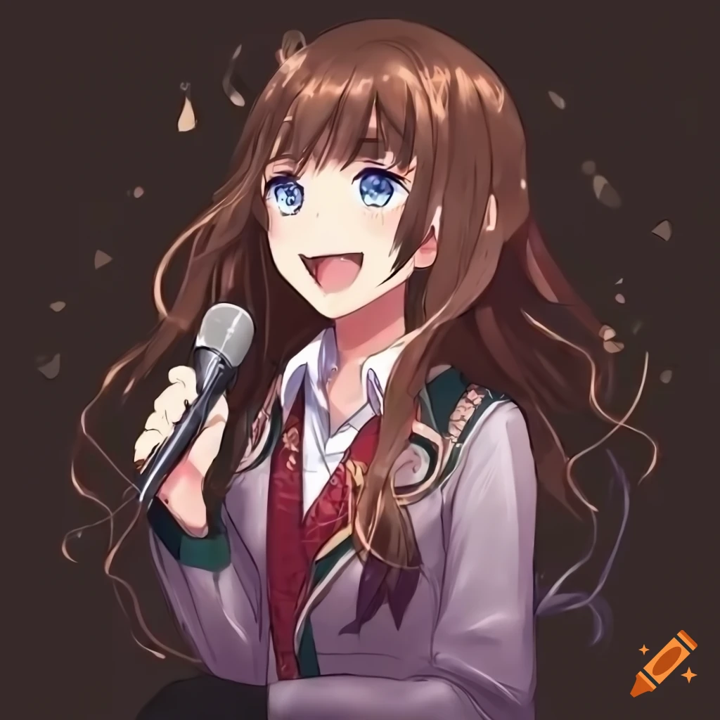 Anime-style lady singing and holding a microphone on Craiyon