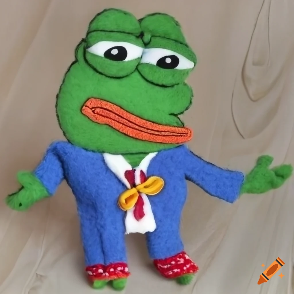 Realistic pepe muppet character made of felt on Craiyon