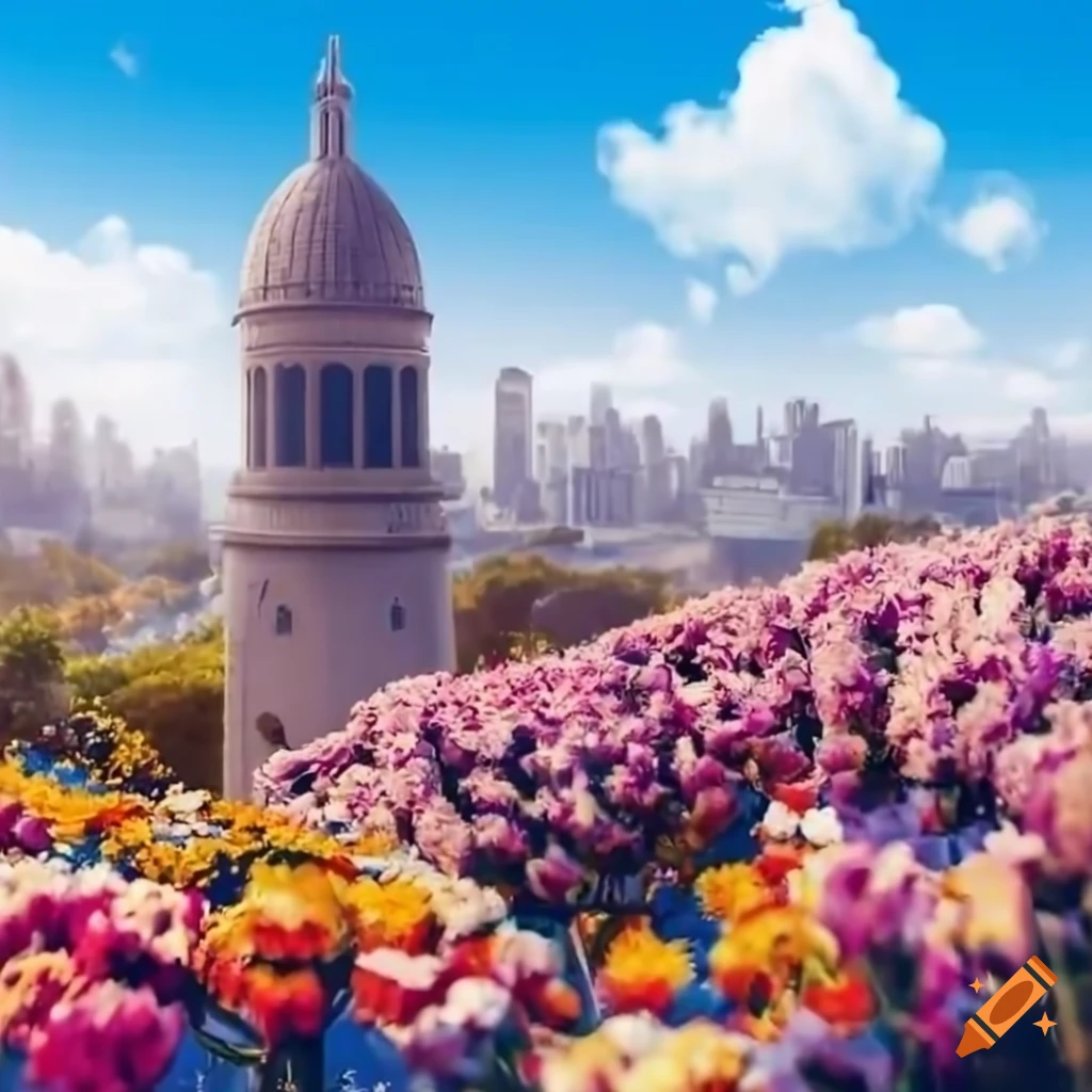 Detailed city covered in flowers during daytime on Craiyon