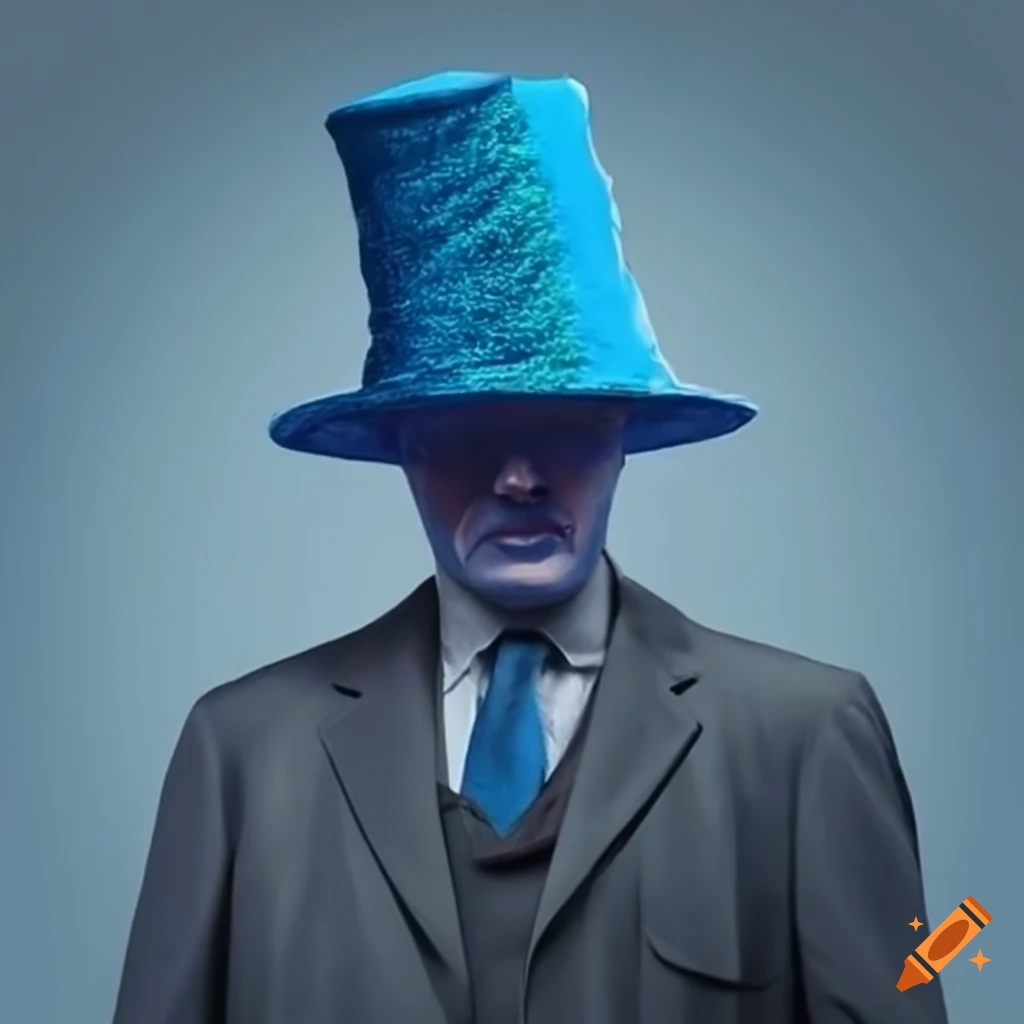 Man wearing a large blue hat on Craiyon