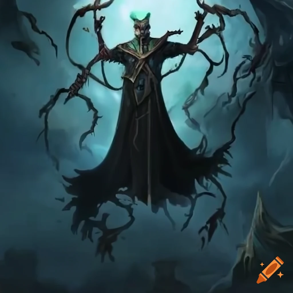 Powerful sorcerer necromancer floating with arms open in the air on Craiyon