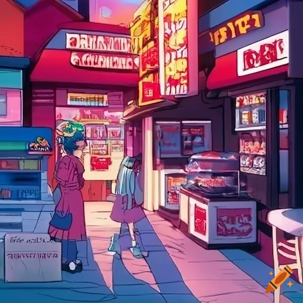 90s anime style convenience store on Craiyon