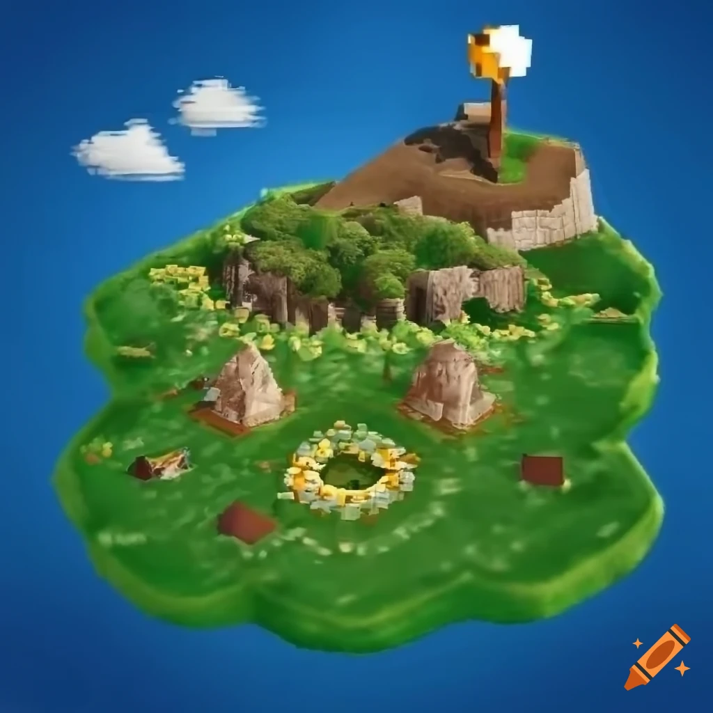 Super Mario 64 Tiny Huge Island landscape on Craiyon