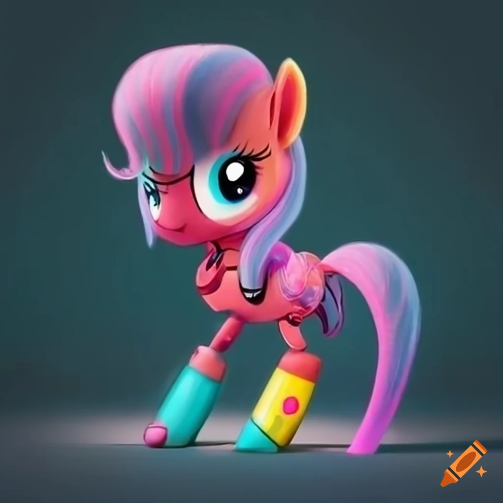 Colorful and detailed artwork of a cute My Little Pony robot on Craiyon