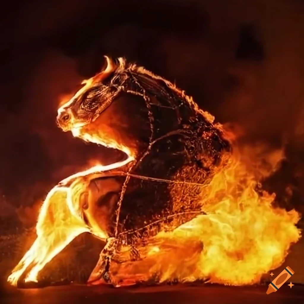 Smoke man riding a fire horse on Craiyon