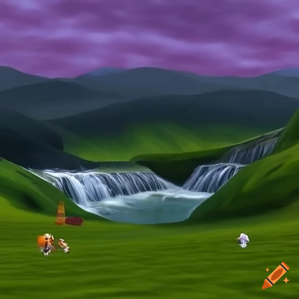 Mario 64 Pleasant, Pleasant Falls landscape on Craiyon