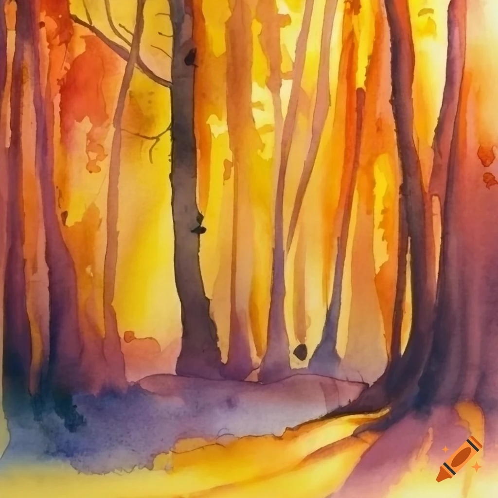 Warm forest landscape in watercolor on Craiyon