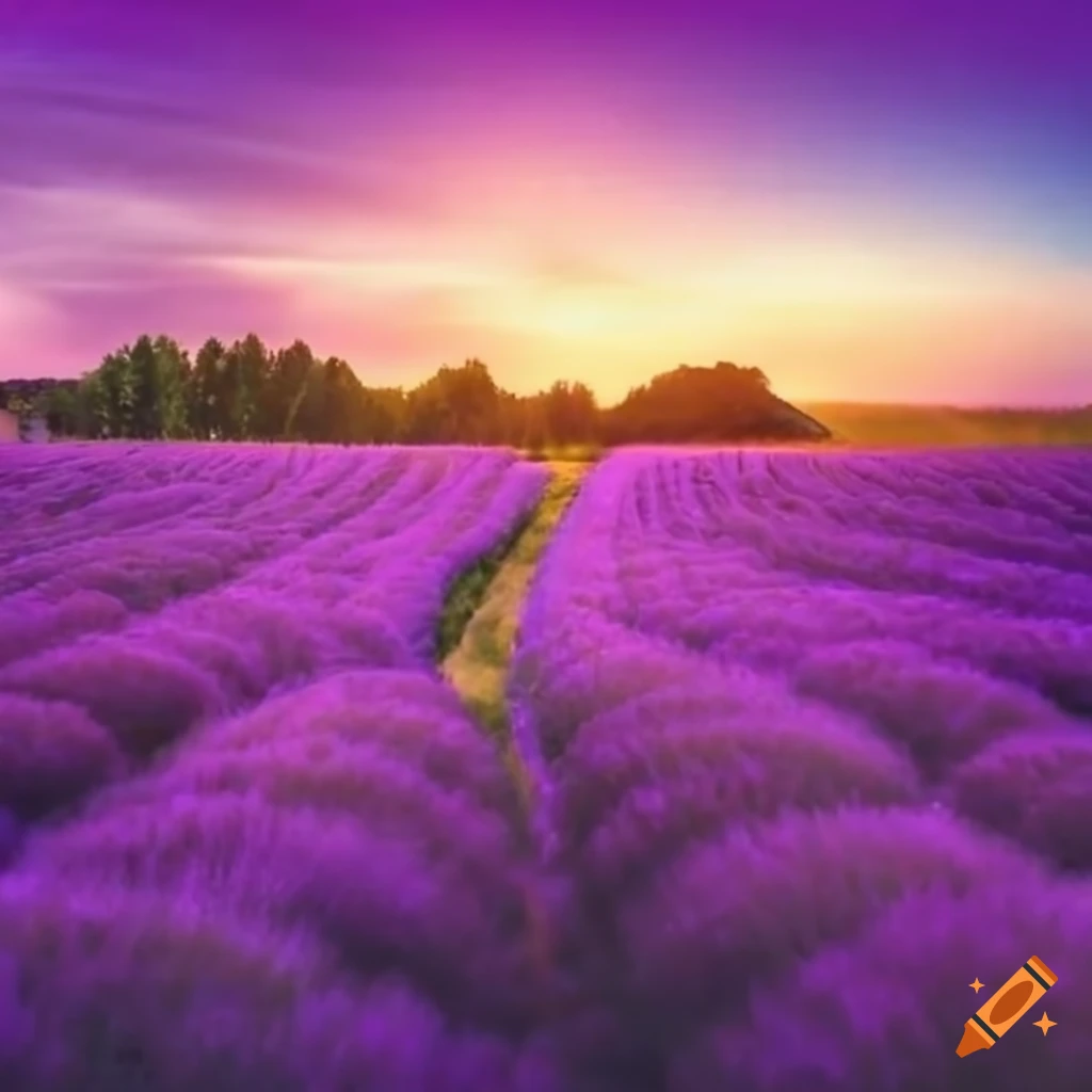 Ethereal landscape of a beautiful purple field on Craiyon
