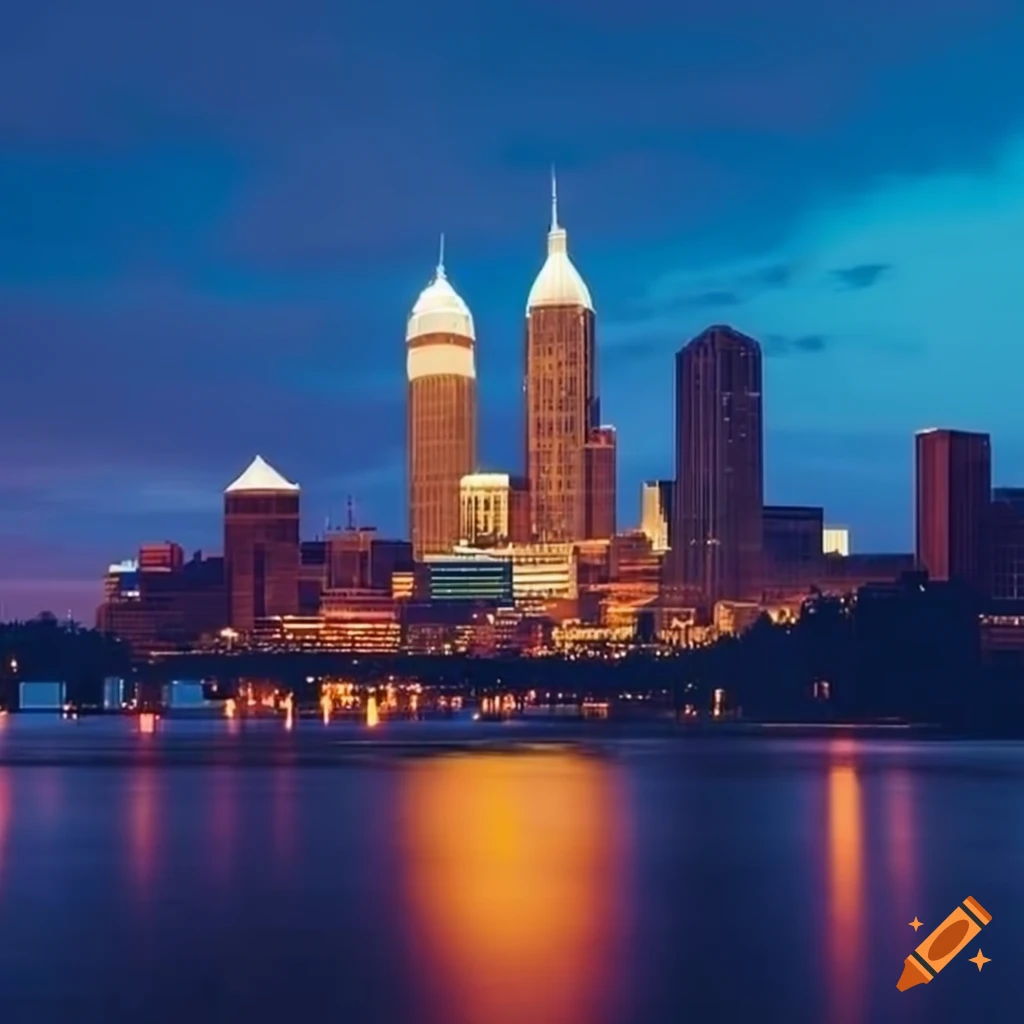 Cleveland, ohio downtown skyline with flats and regal architecture on ...