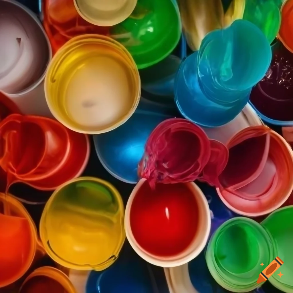 Multiple buckets filled with colorful jellos on Craiyon